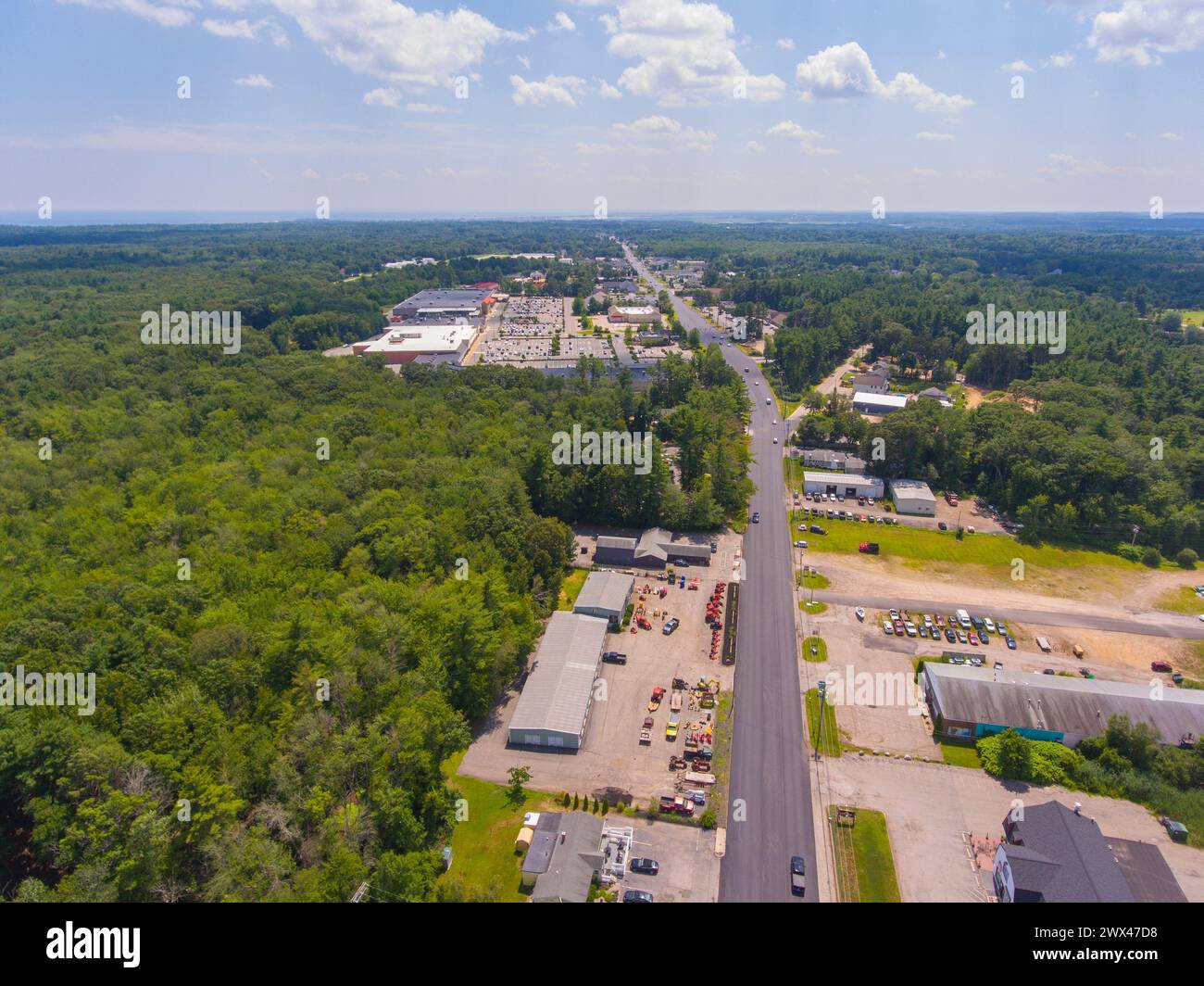 North Hampton historic town center aerial view on Lafayette Road (US ...