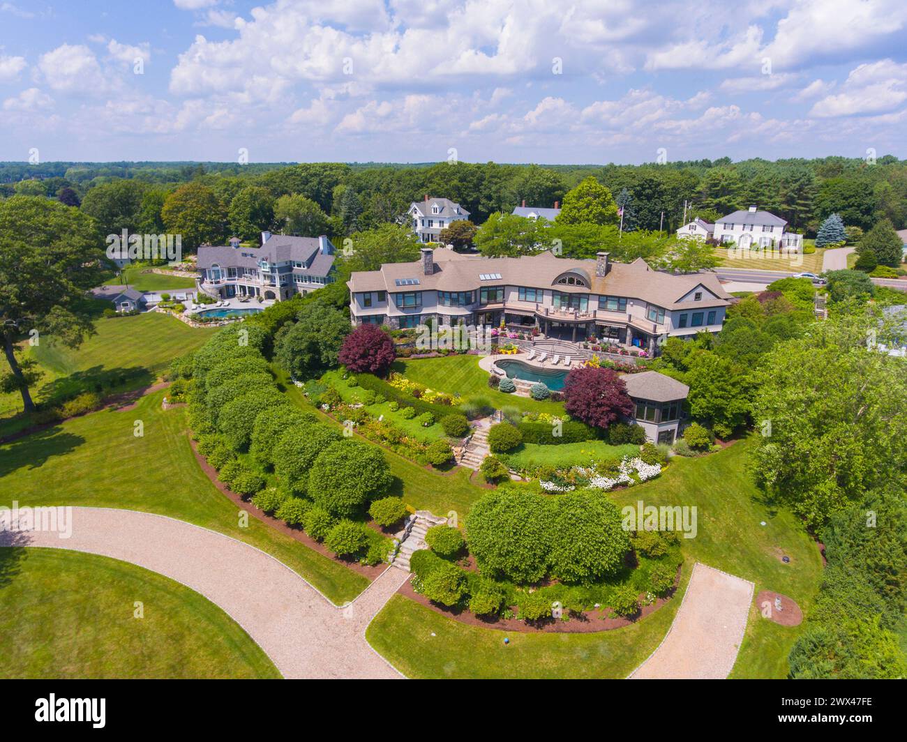 Historic waterfront mansions aerial view at North Hampton State Beach ...