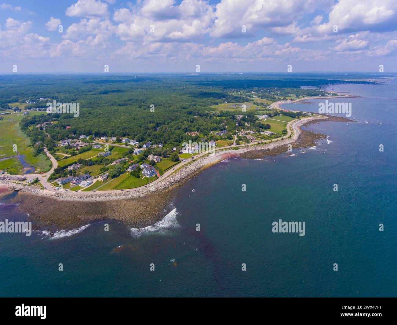 Fox Hill Point aerial view with Historic waterfront houses on Ocean ...