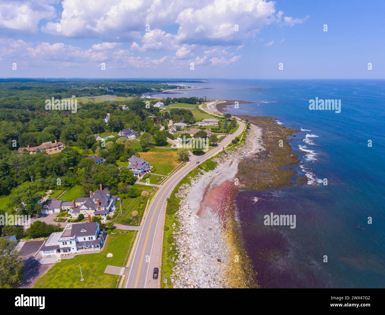 Fox Hill Point aerial view with Historic waterfront houses on Ocean ...