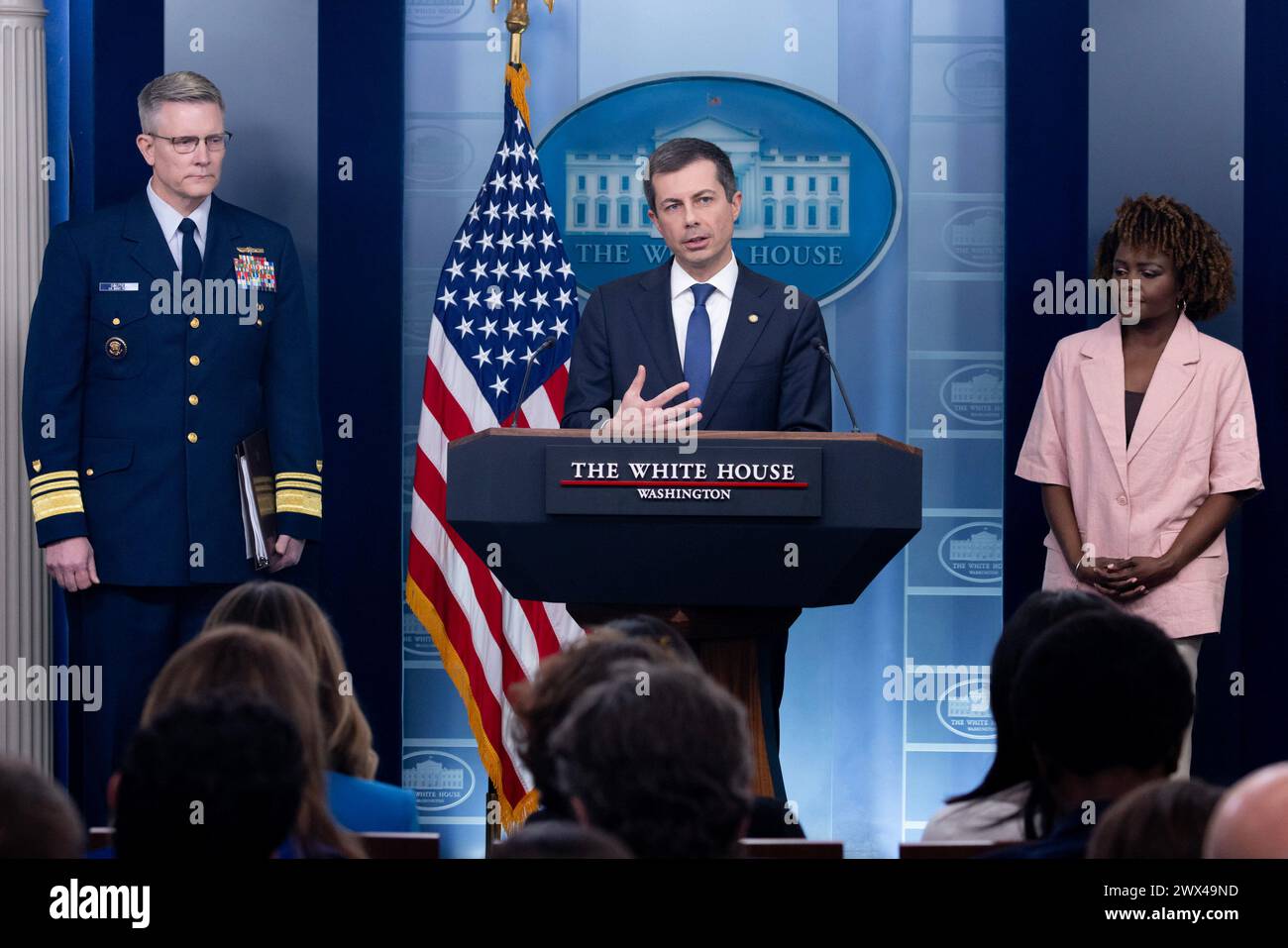 US Secretary of Transportation Pete Buttigieg (C) Deputy Commandant for ...