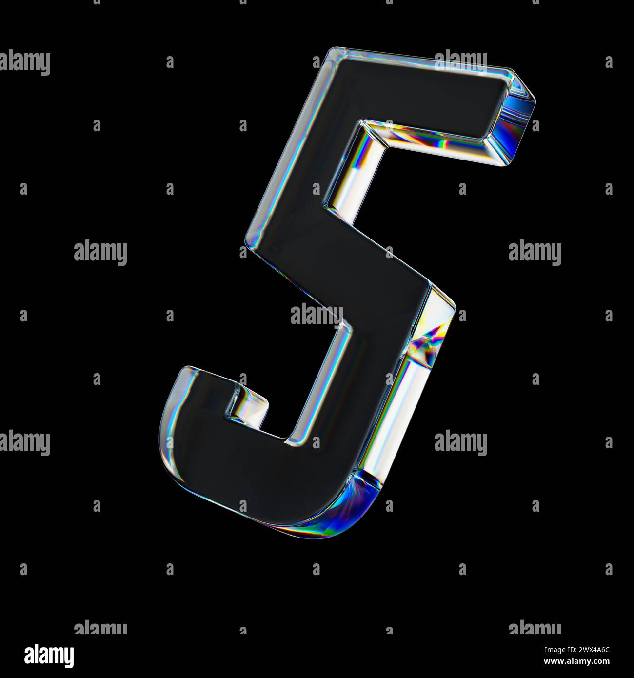 3d Transparent glossy number 5 with dispersion effect. Rainbow colors ...