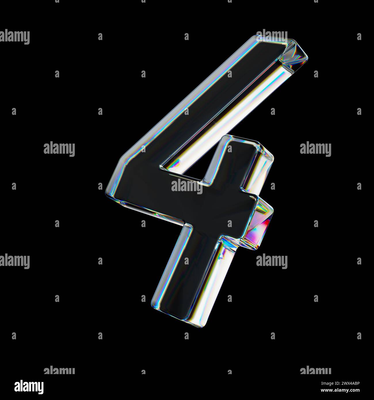 3d Transparent glossy number 4 with dispersion effect. Rainbow colors ...
