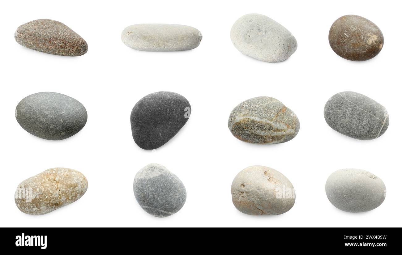Sea pebbles. Different stones isolated on white, set Stock Photo - Alamy