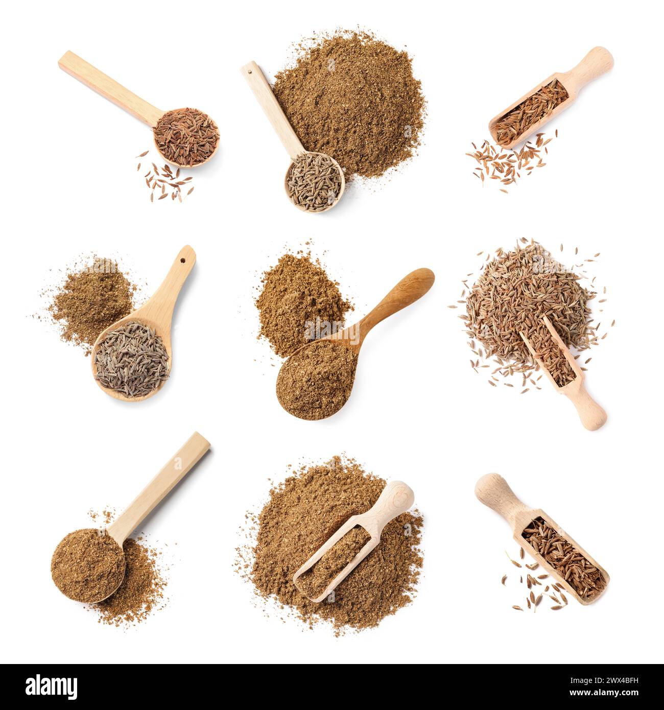 Aromatic caraway (Persian cumin) seeds and powder isolated on white ...