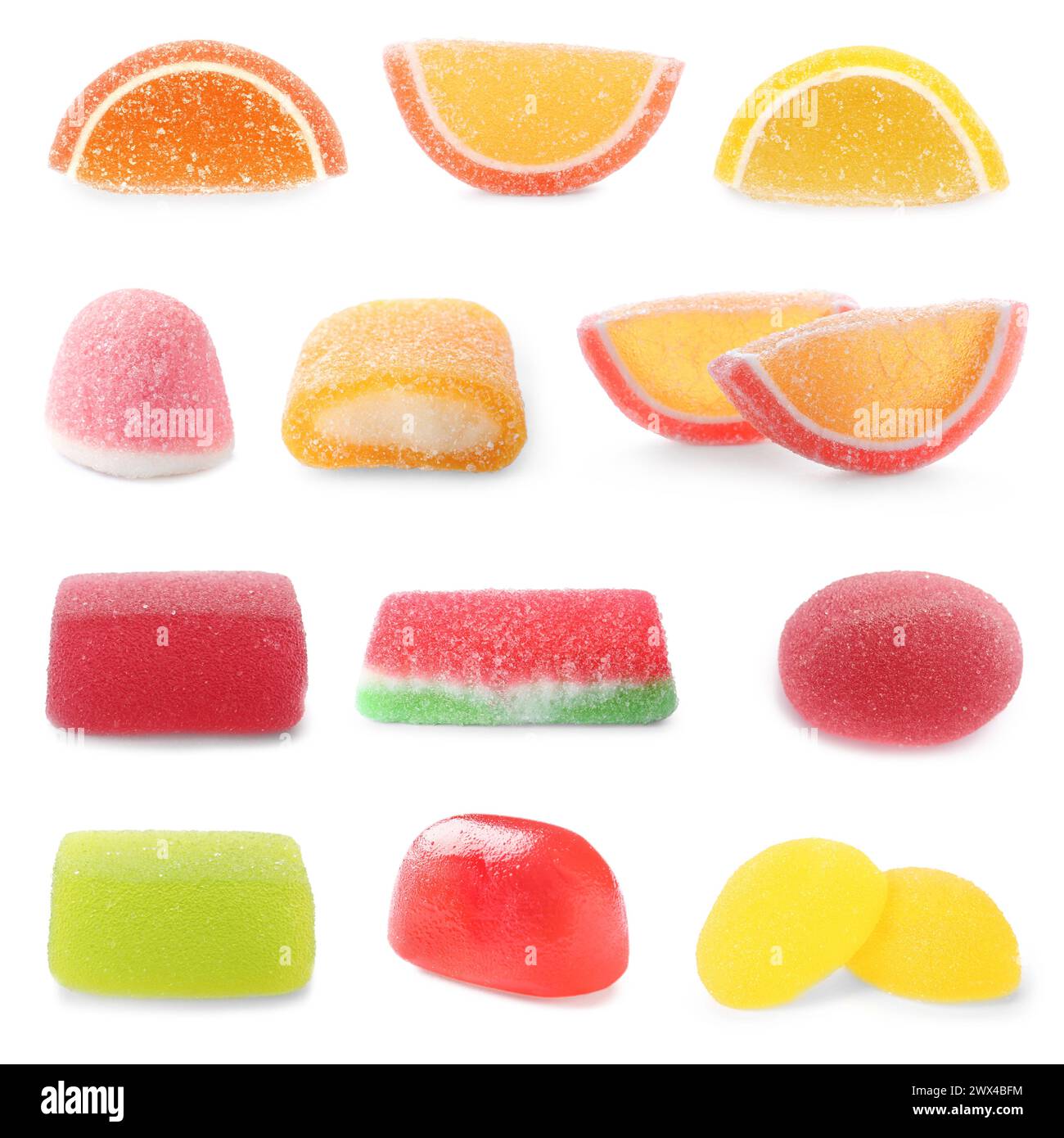 Delicious jelly candies isolated on white, set Stock Photo - Alamy