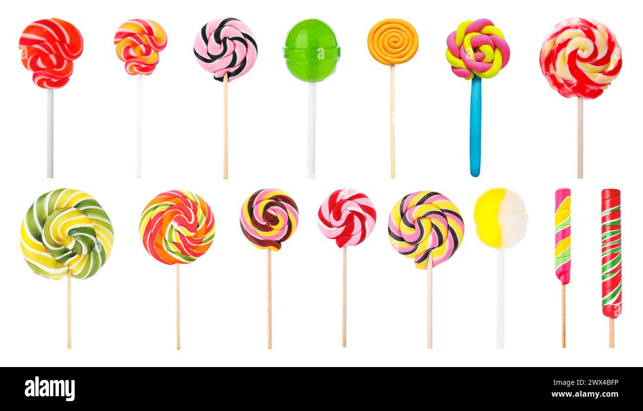 Different colorful lollipops isolated on white, set Stock Photo - Alamy