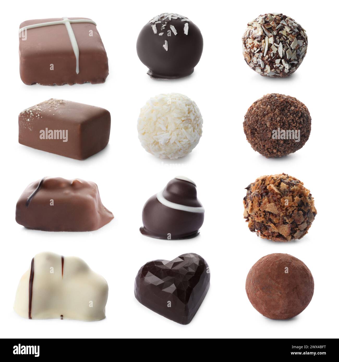 Delicious chocolate candies isolated on white, set Stock Photo - Alamy