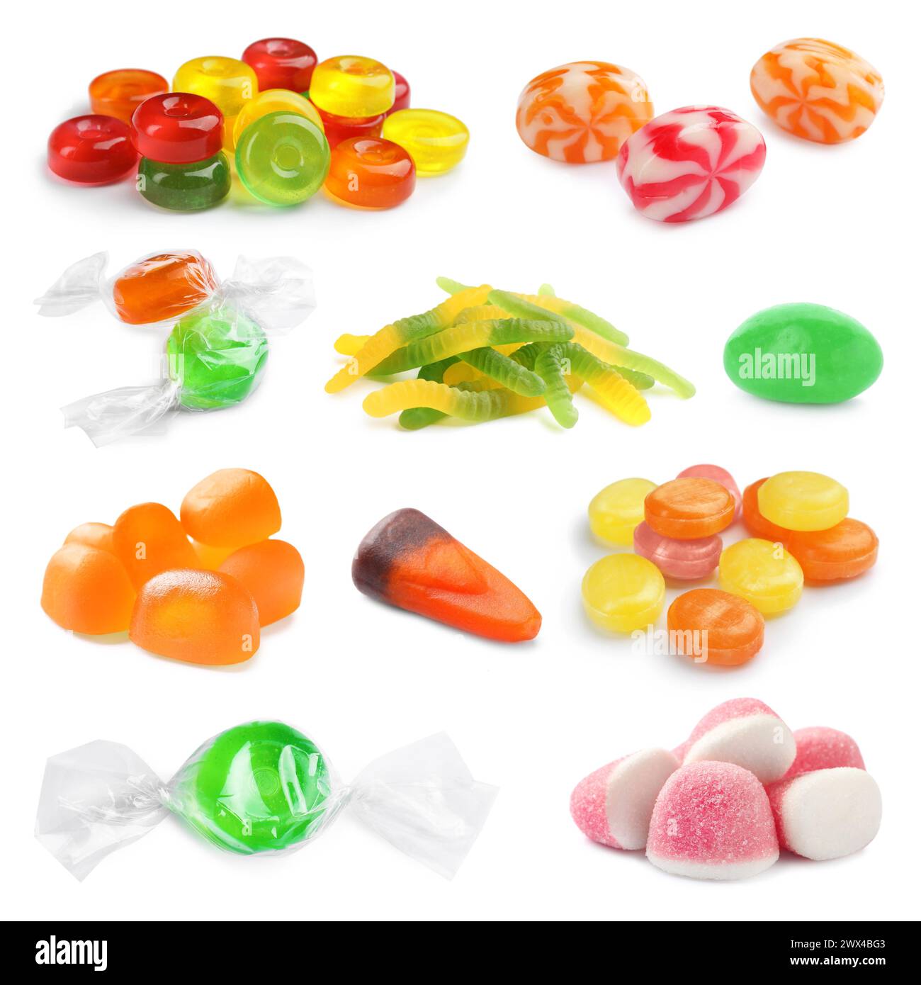 Different tasty candies isolated on white, set Stock Photo - Alamy