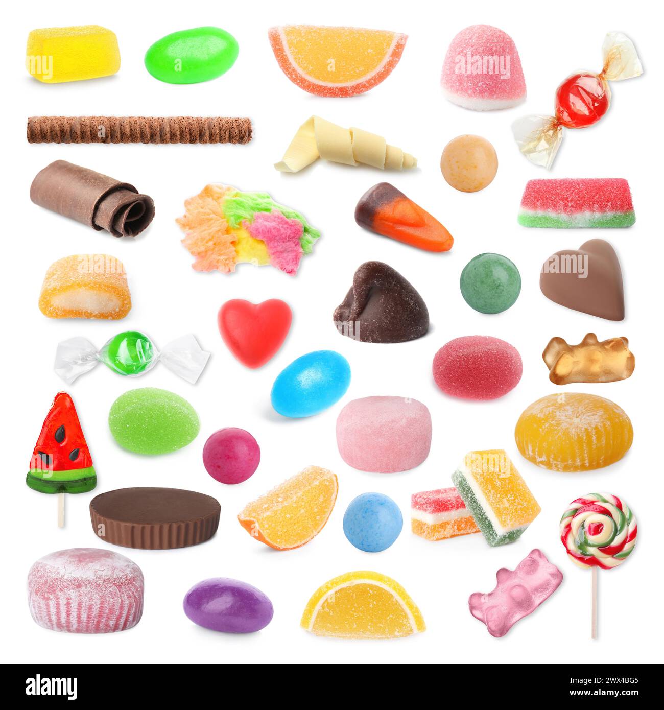 Different tasty candies isolated on white, set Stock Photo - Alamy