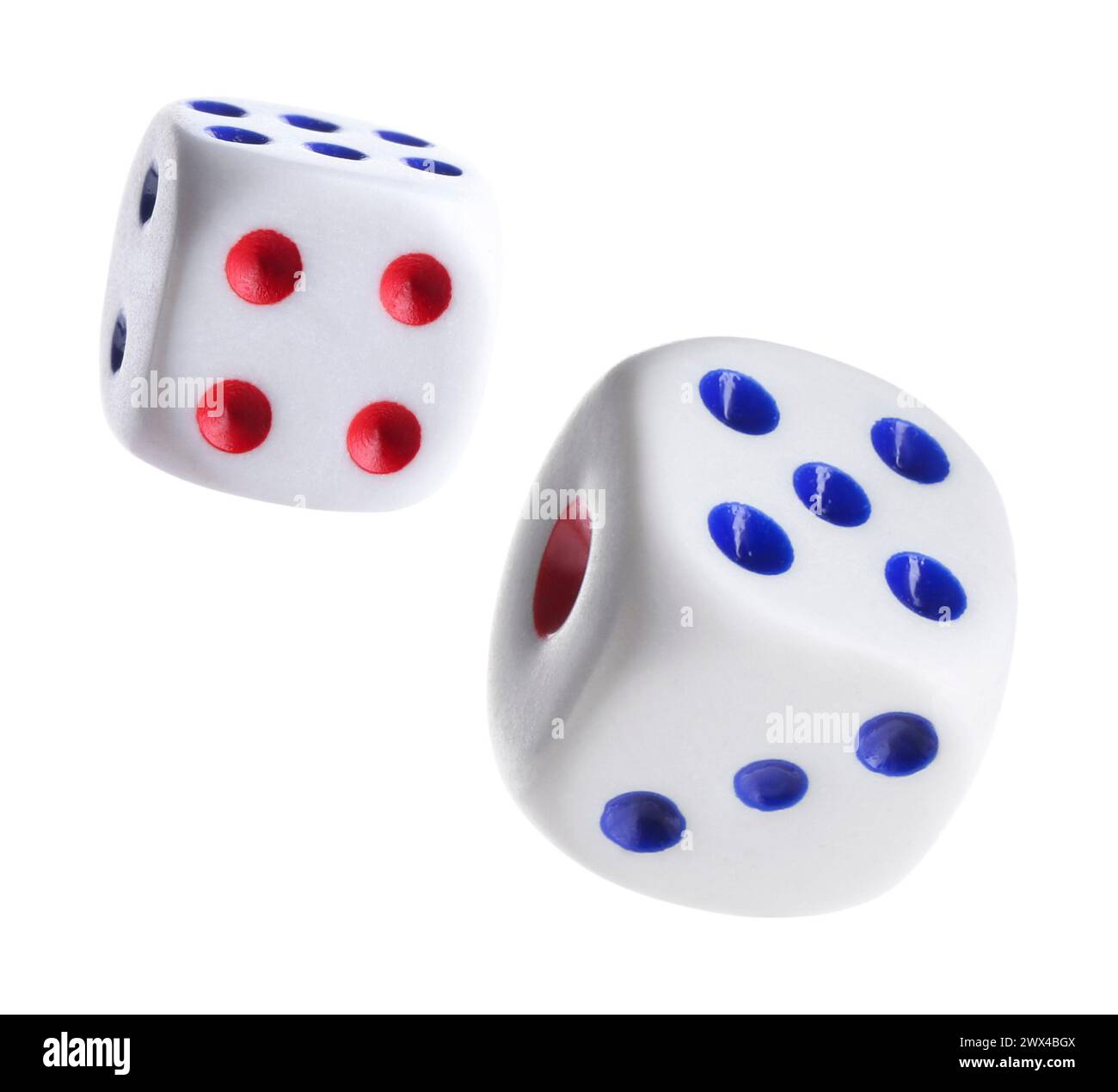 Two dice in air on white background Stock Photo - Alamy