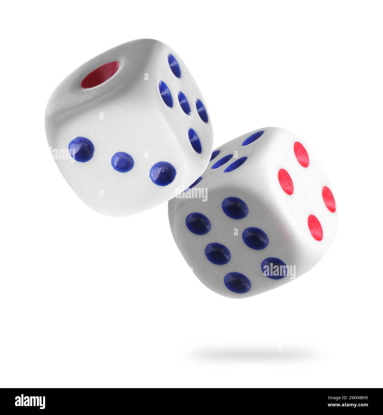 Two dice in air on white background Stock Photo - Alamy