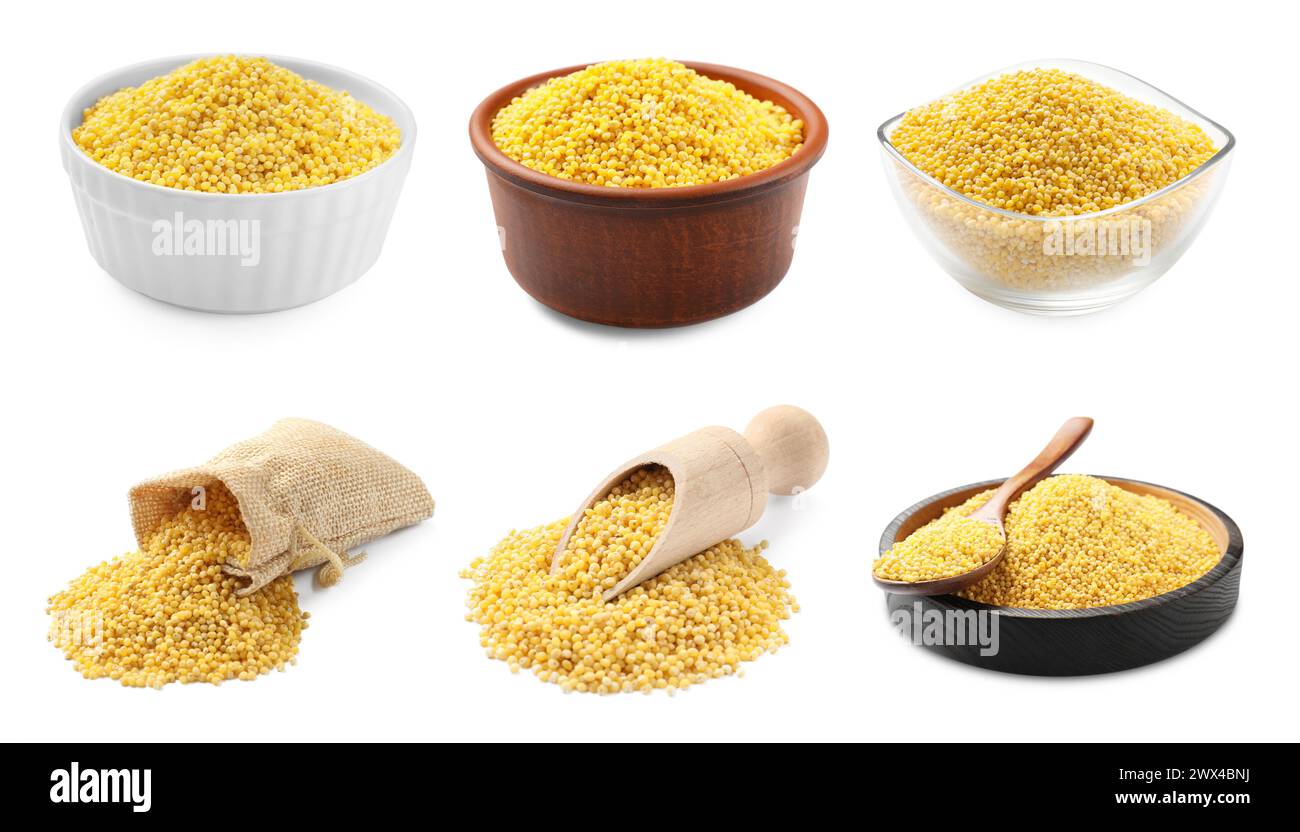 Dry millet seeds isolated on white, set Stock Photo - Alamy