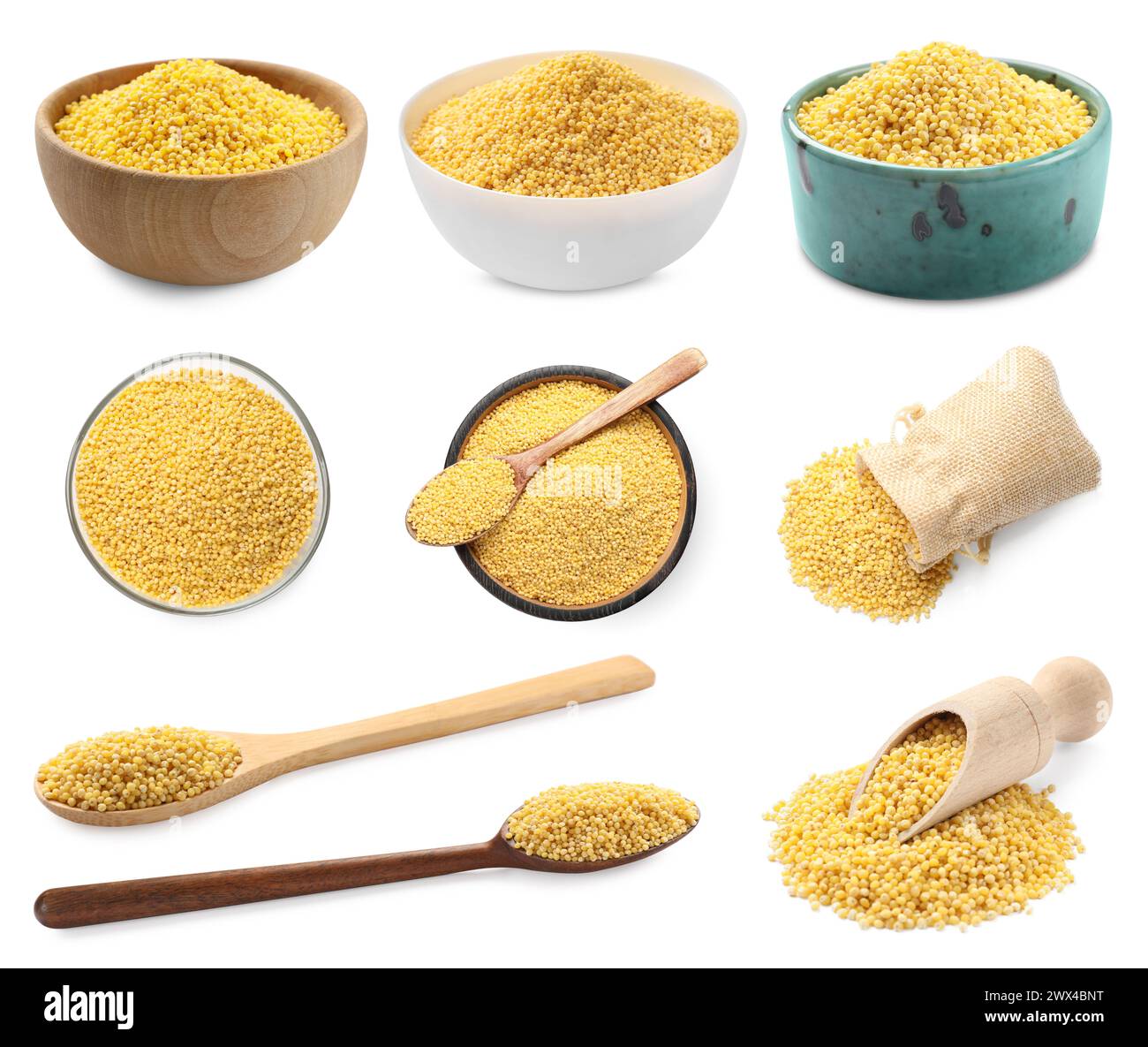 Dry millet seeds isolated on white, set Stock Photo - Alamy