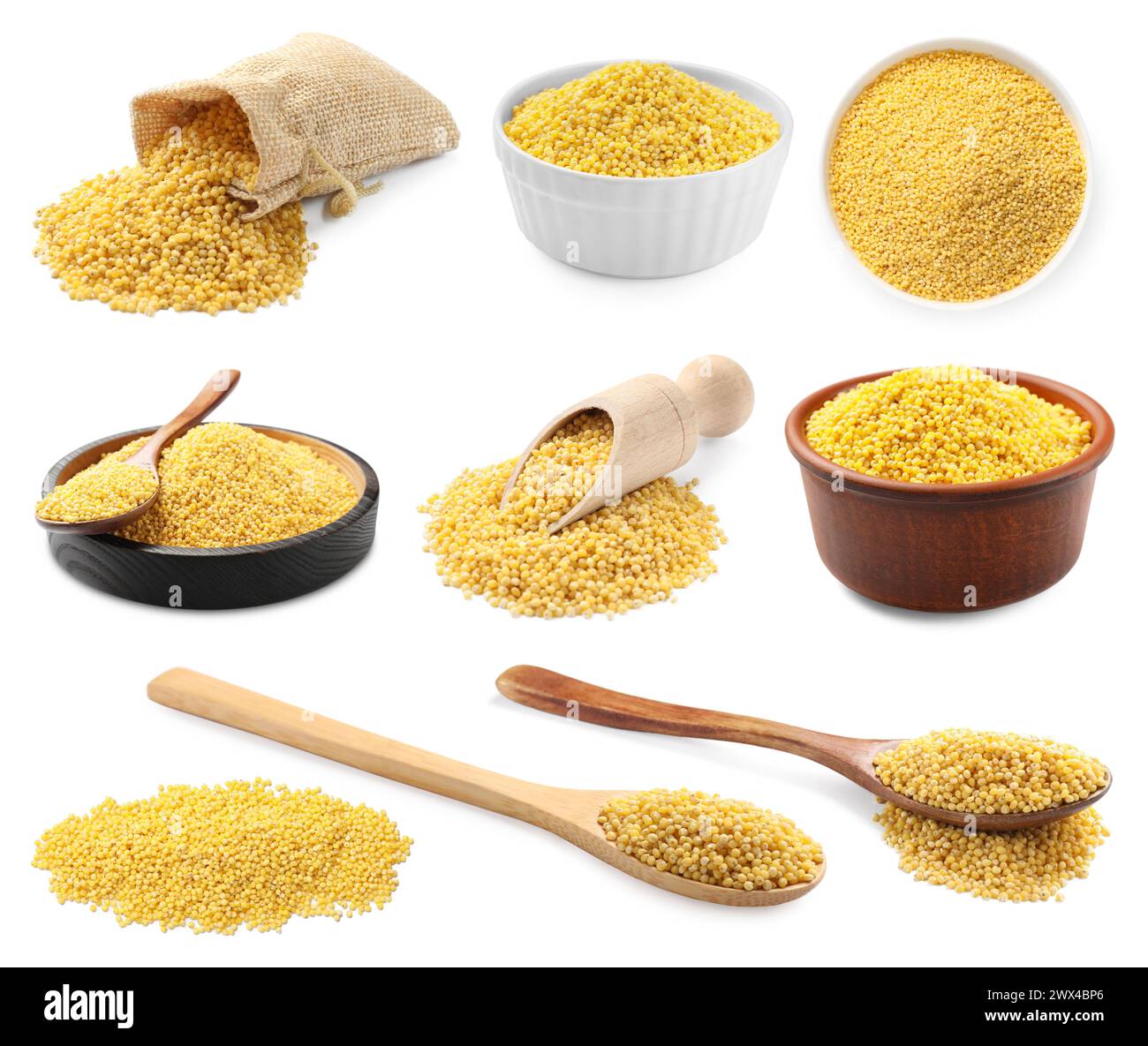 Dry millet seeds isolated on white, set Stock Photo - Alamy