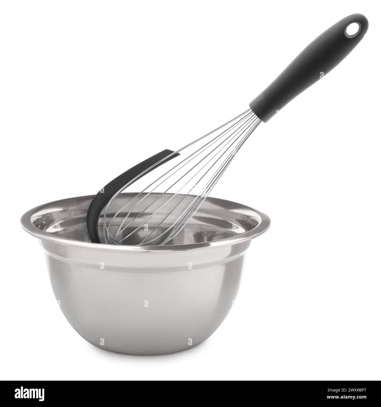 Metal whisk and bowl isolated on white. Cooking utensils Stock Photo ...
