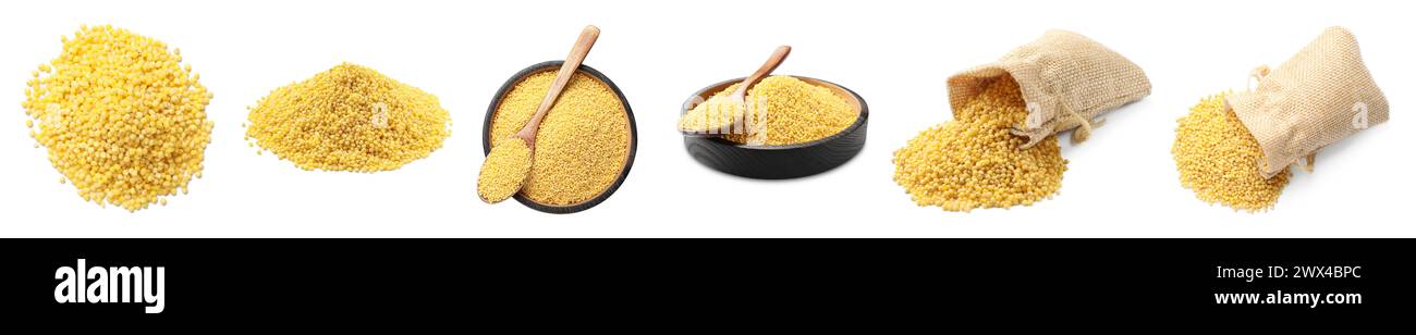 Dry millet seeds isolated on white, set Stock Photo - Alamy