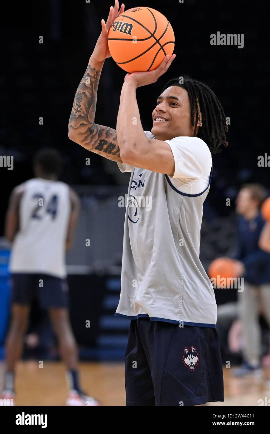 Boston, Mass. 27th Mar, 2024. Connecticut Huskies guard Solomon Ball (1 ...