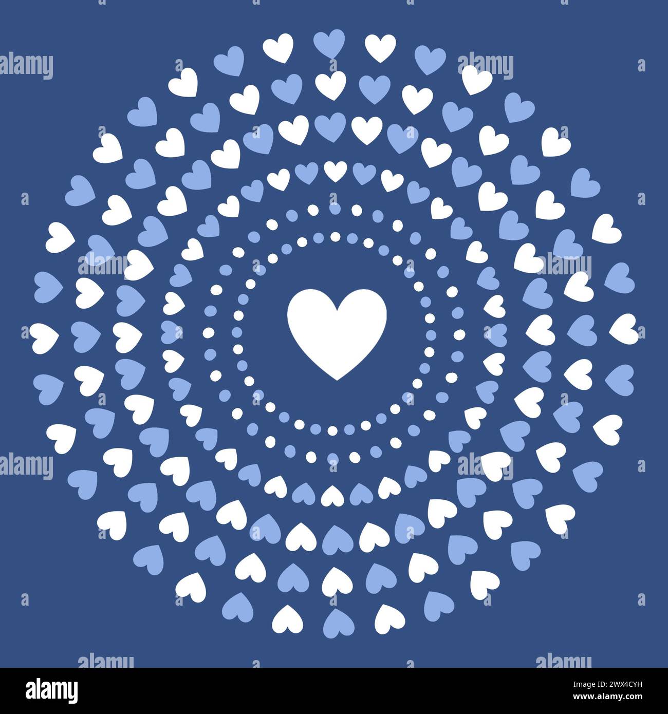 Heart mandala illustration on blue background. Mandala with little ...