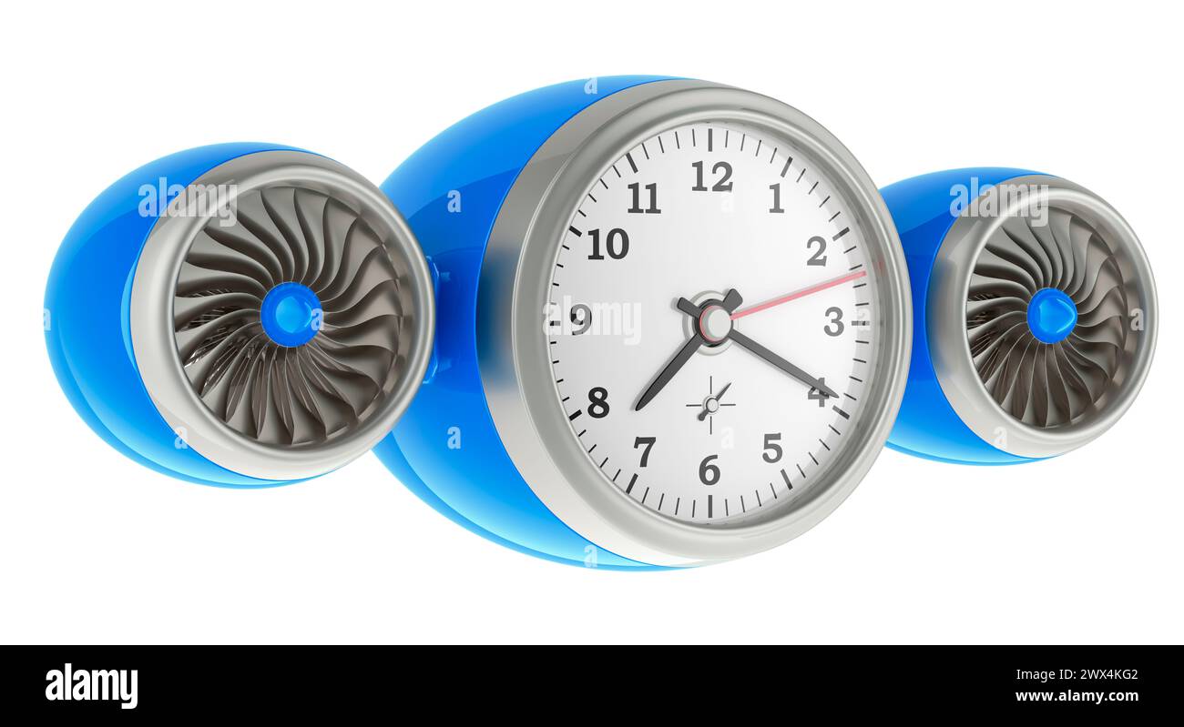 Clock with two jet engines. 3D rendering isolated on white background ...