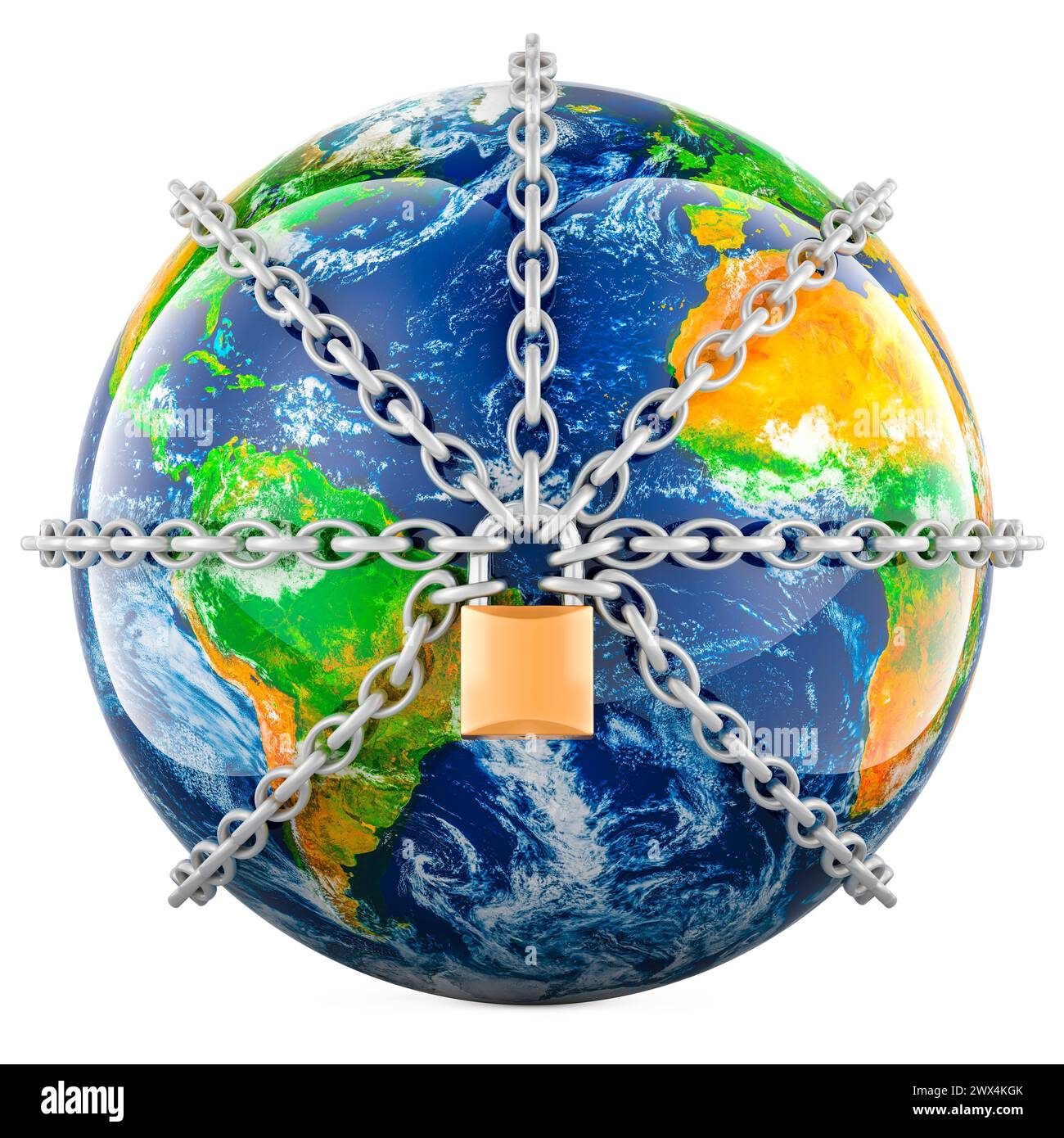 Earth Globe with chain and padlock, security concept. 3D rendering ...