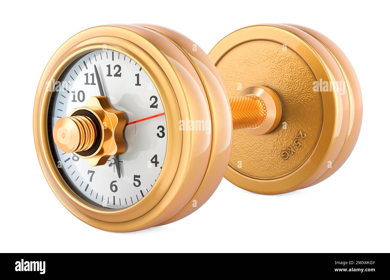 Sport time, concept. Dumbbell with clock, 3D rendering isolated on ...