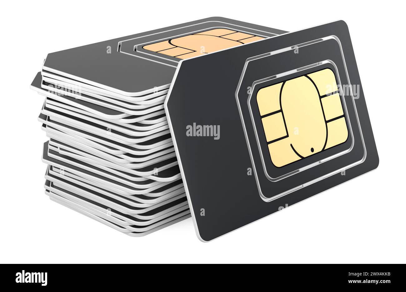 Stack of black SIM cards, 3D rendering isolated on white background ...