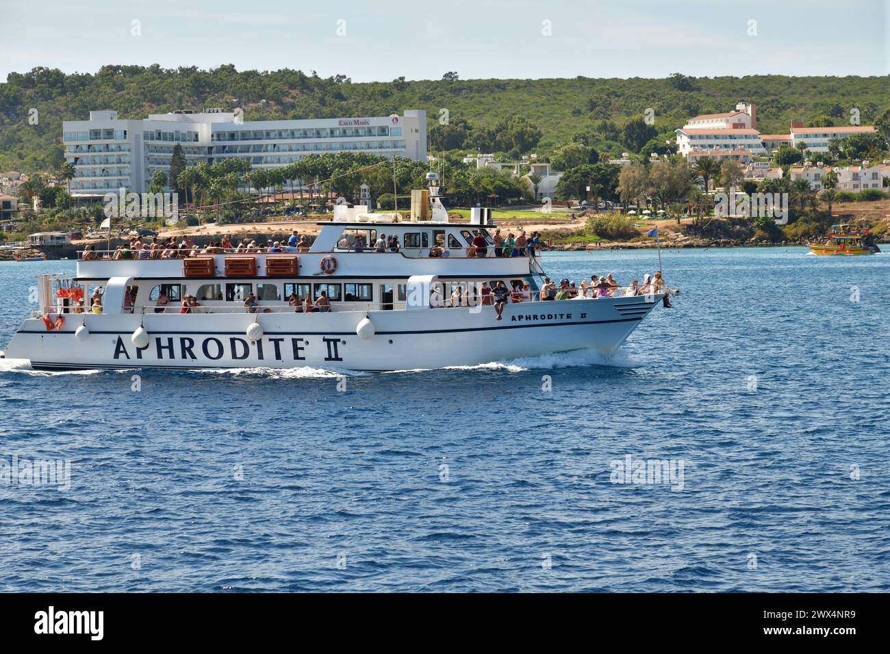 Protaras, Cyprus - Oct 10. 2019. Aphrodite II -Sightseeing ship with ...