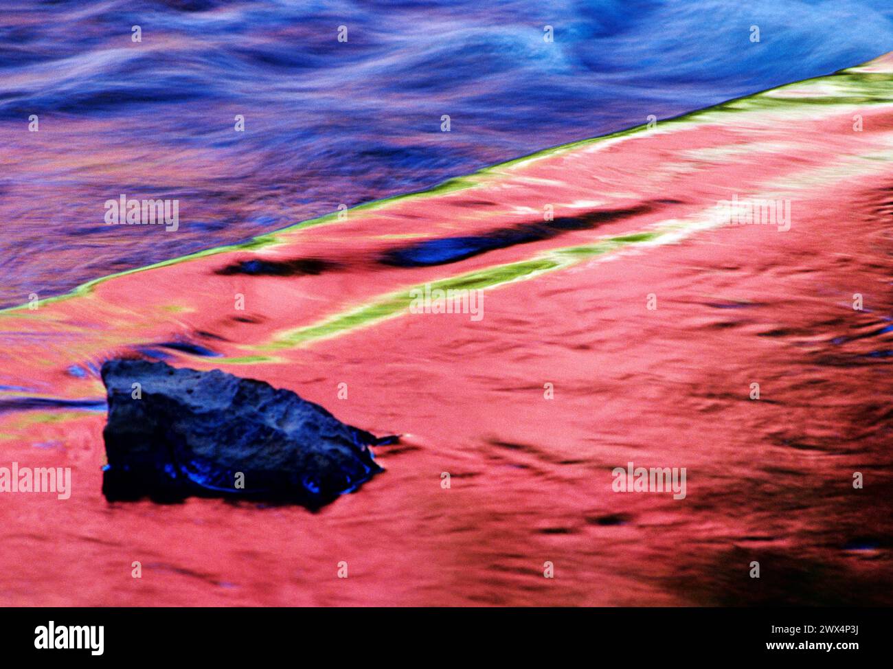 Colorful reflection of the red Pine Valley Covered Bridge in the falls ...