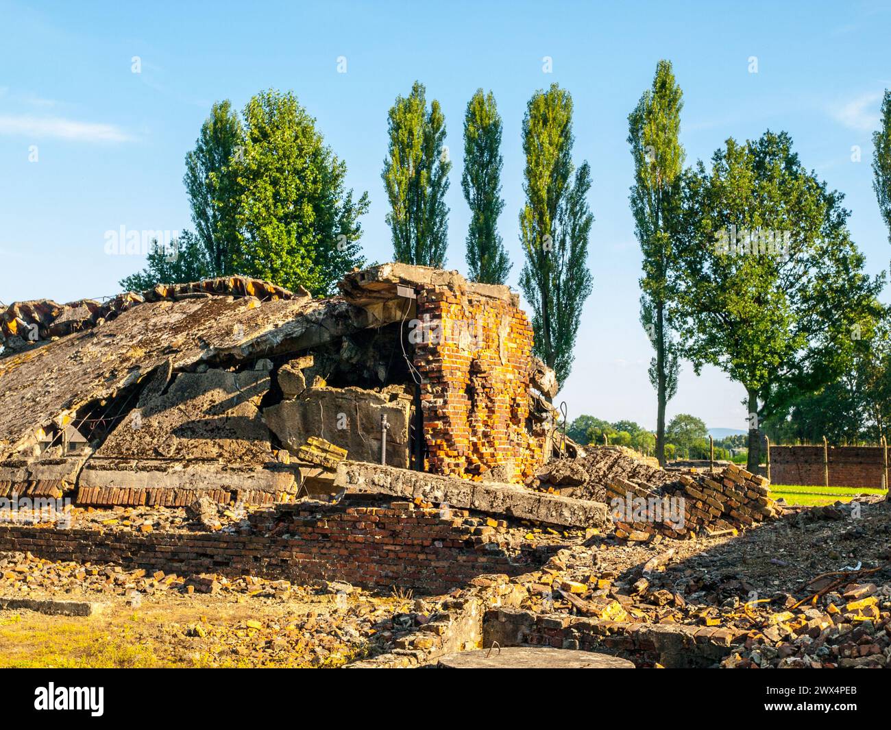 Crumbling remains of a gas chamber at Auschwitz Birkenau concentration ...