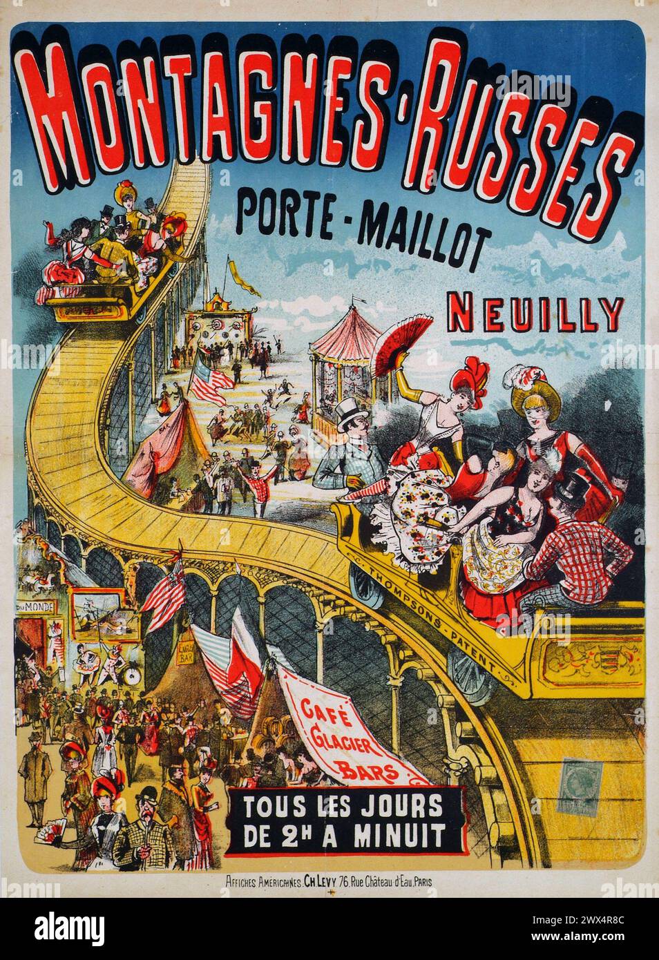 Vintage French Poster. Inauguration of a Roller Coaster PARIS, late 19th century (1880- 1900 ...
