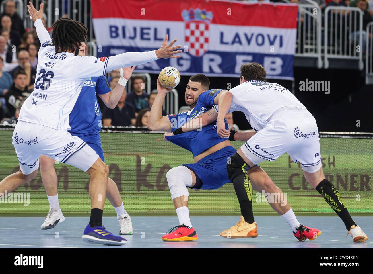 Zagreb, Croatia. 27th Mar, 2024. ZAGREB, CROATIA - MARCH 27: Milos Kos of HC Zagreb is ...