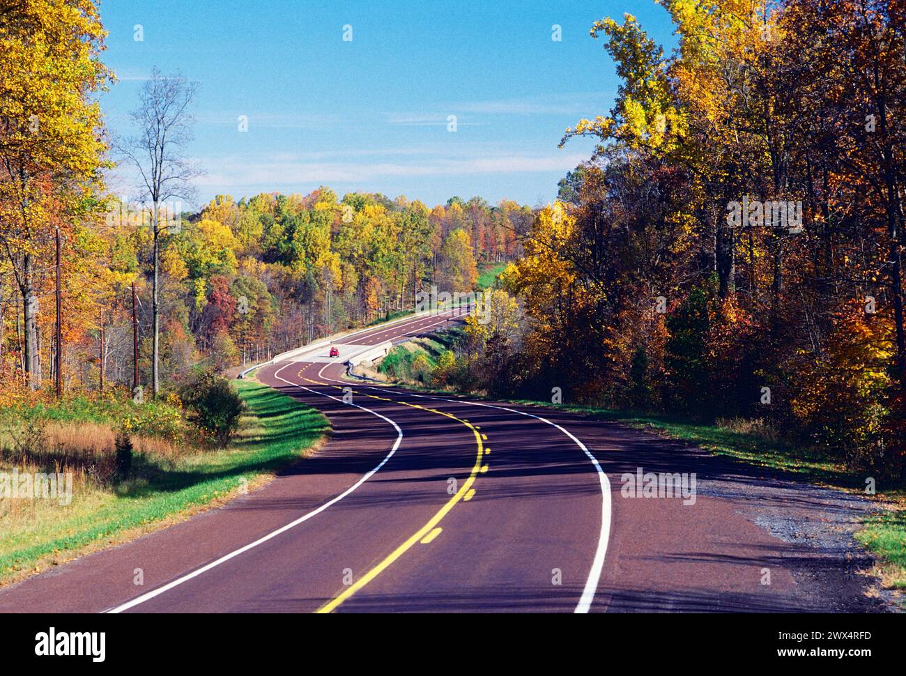 Autumn view; winding rural road; Mountain View Road; Rt 463; Nockamixon ...