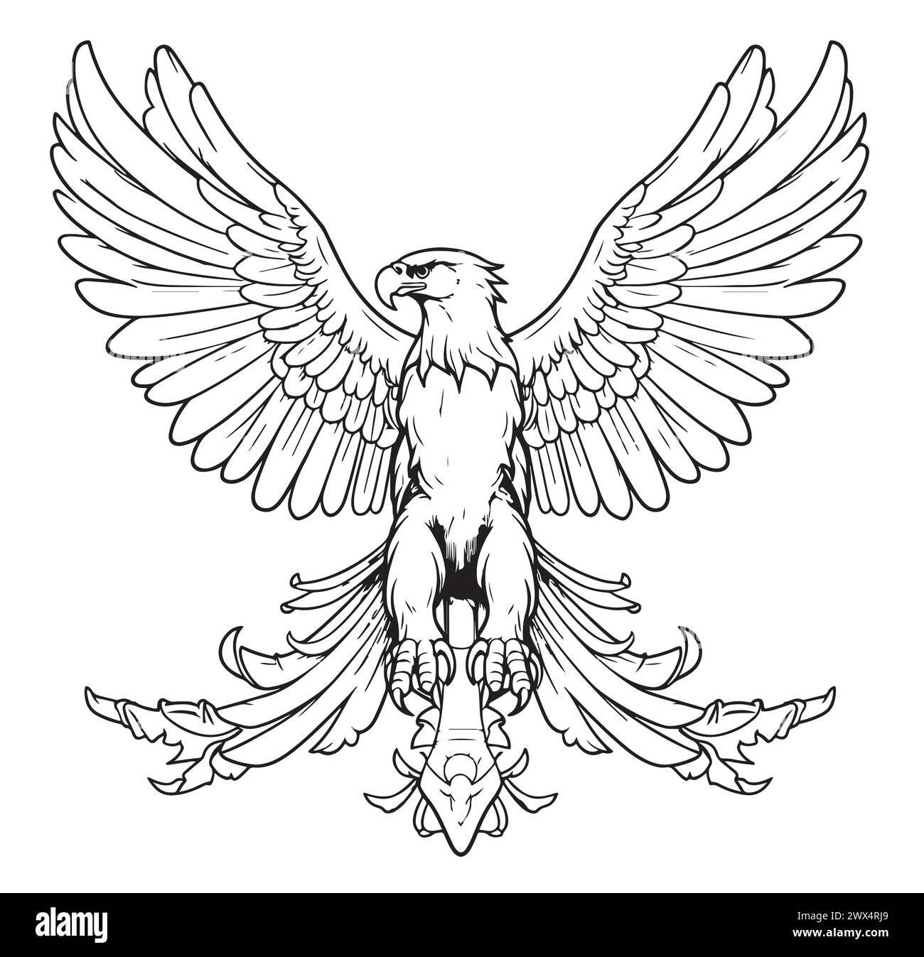 Heraldic Eagle with spread wings. Royal symbol hand drawn sketch in ...