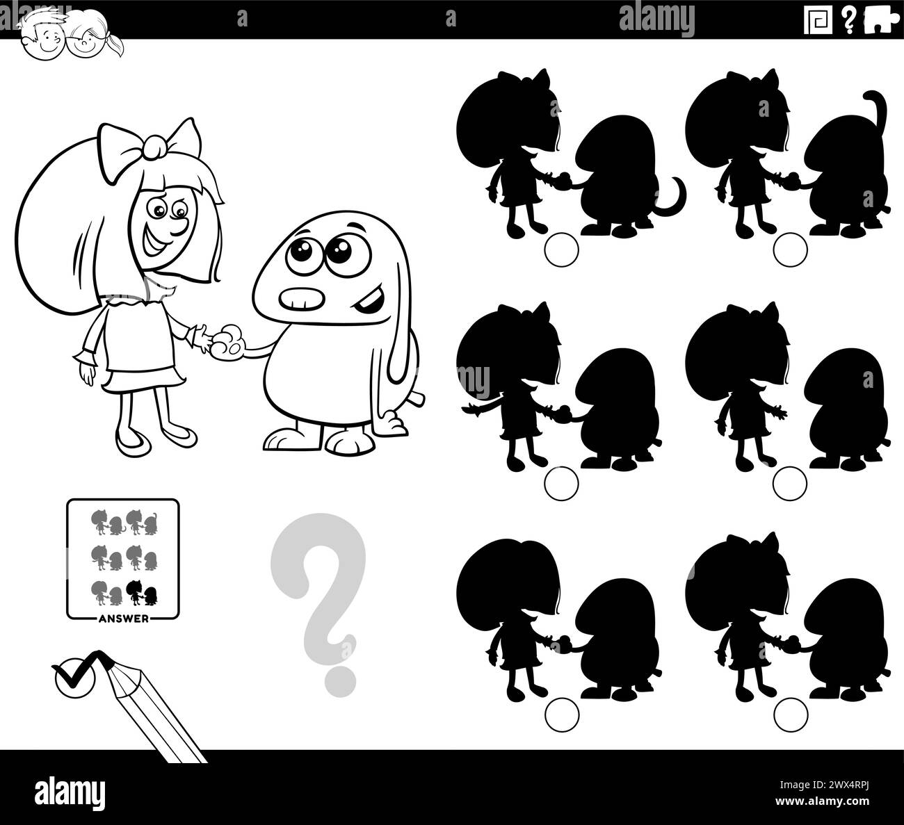 Cartoon illustration of finding the right picture to the shadow ...