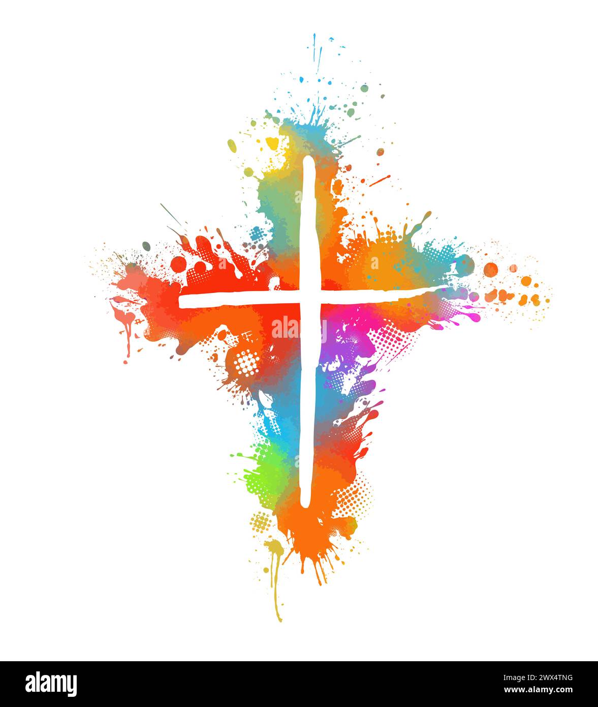 colored cross of blots. Happy easter. hand drawing. Not AI, Vector ...