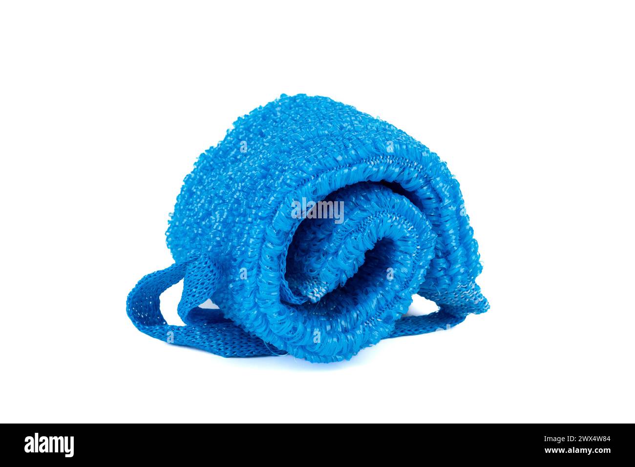 Spun blue sponge made of polypropylene strands insulated on a white ...