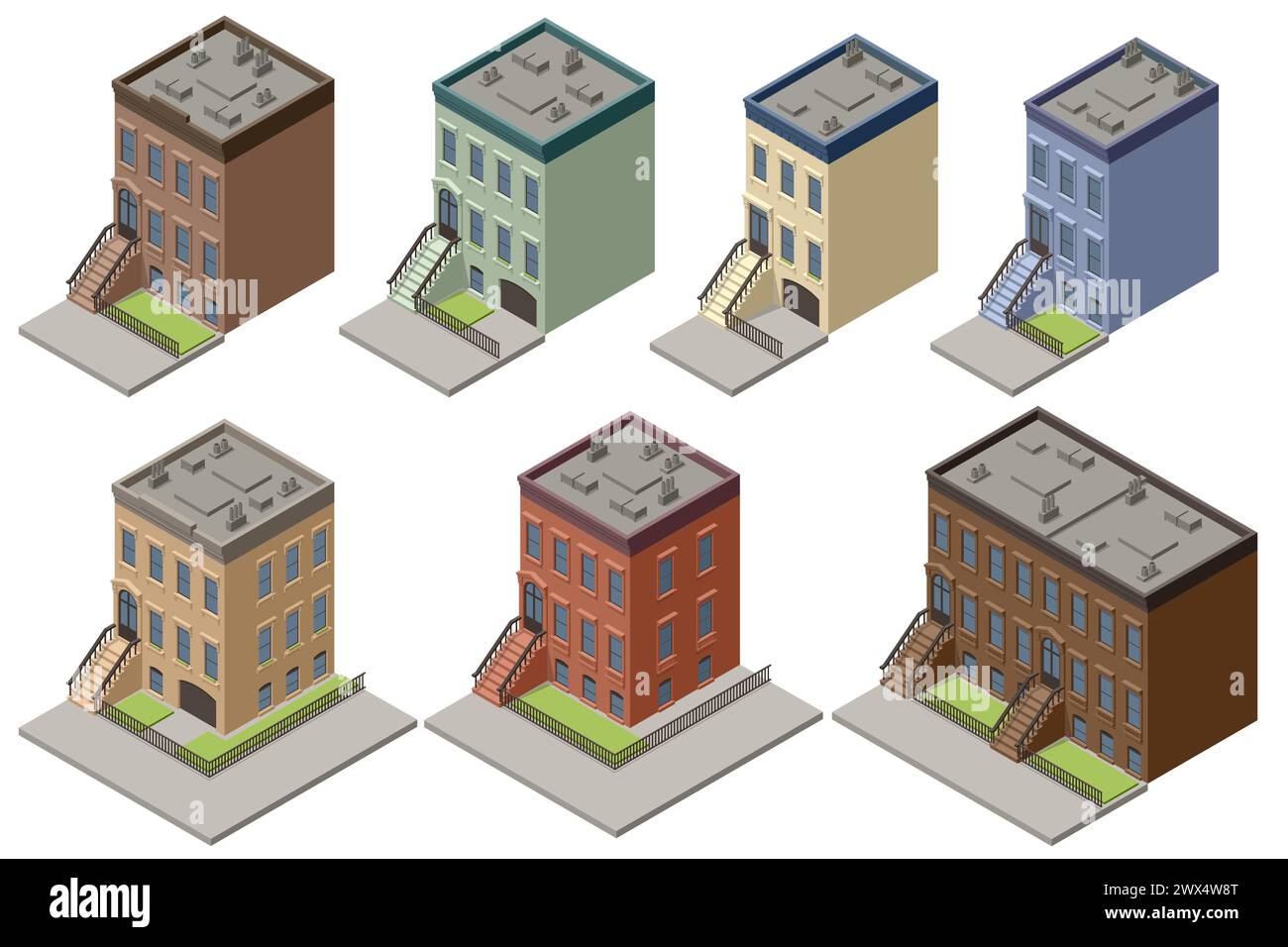 Isometric New York Old Manhattan Houses. Brooklyn Apartment. Old ...