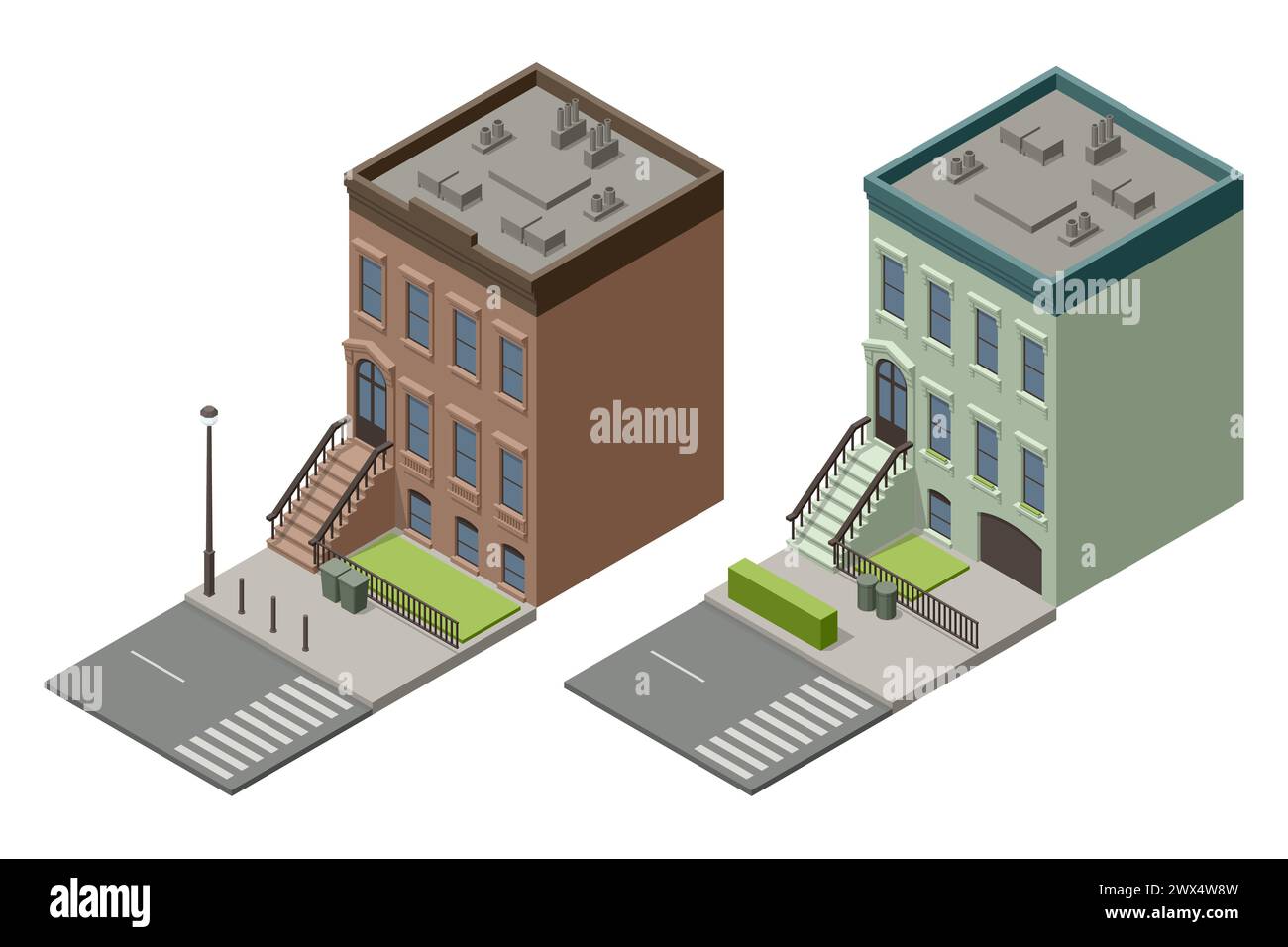 Isometric New York Old Manhattan Houses. Brooklyn Apartment. Old ...