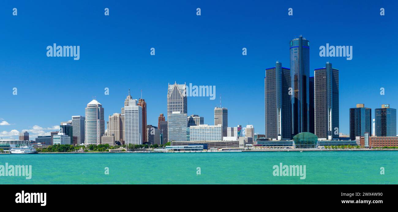 The City of Detroit and the Detroit River seen from the promenade on ...