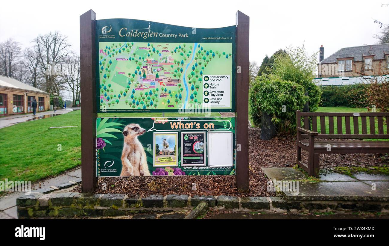 Calderglen Country Park and Zoo information sign Stock Photo - Alamy