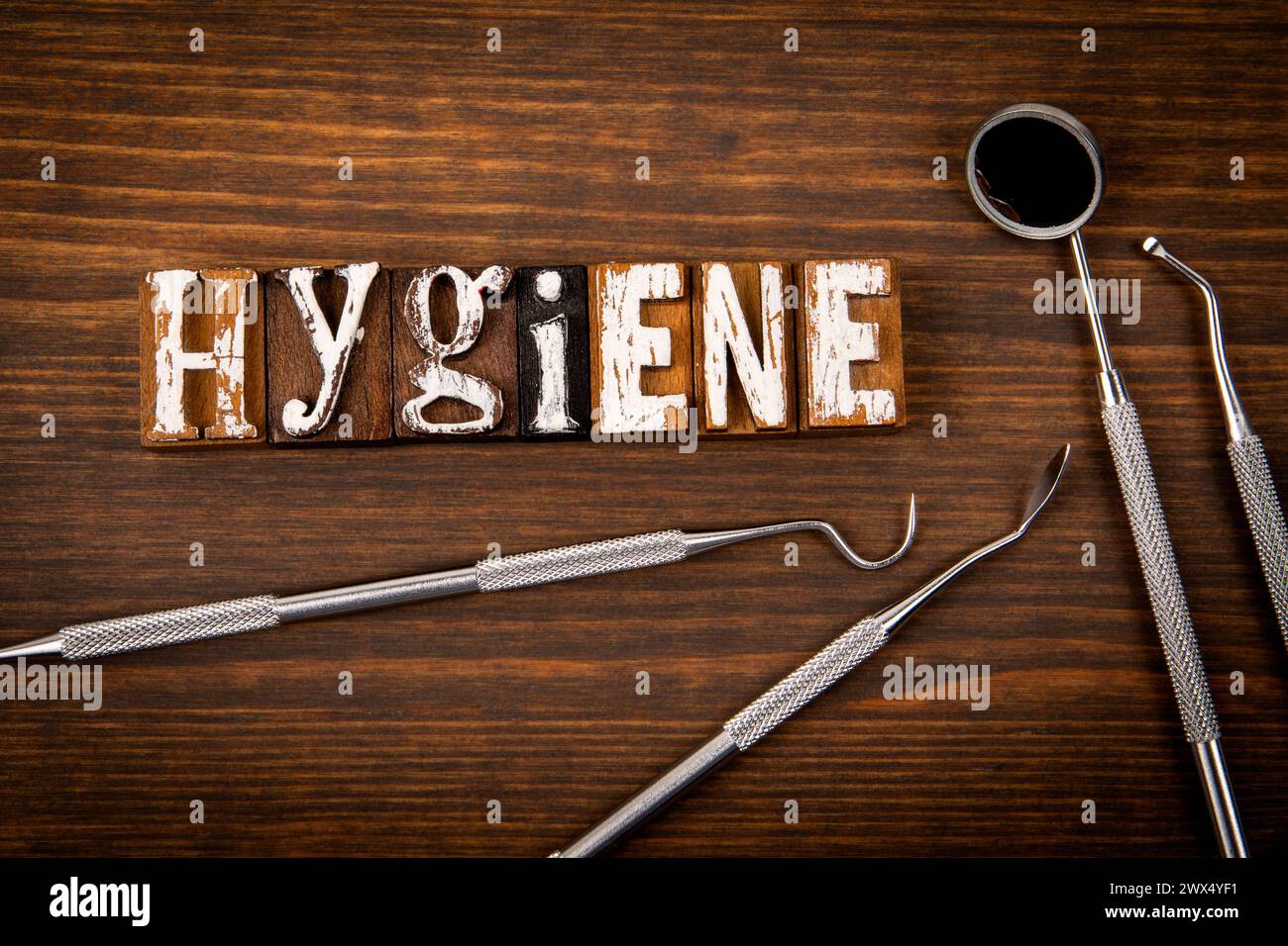 Hygiene. Health concept. Alphabet blocks on wood texture background ...
