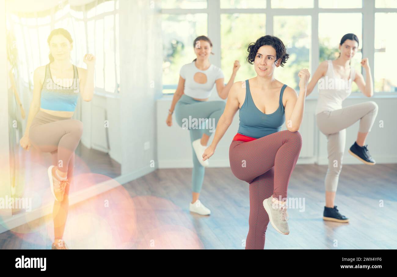 Female teacher conducts modern dance lessons for group of girls Stock ...