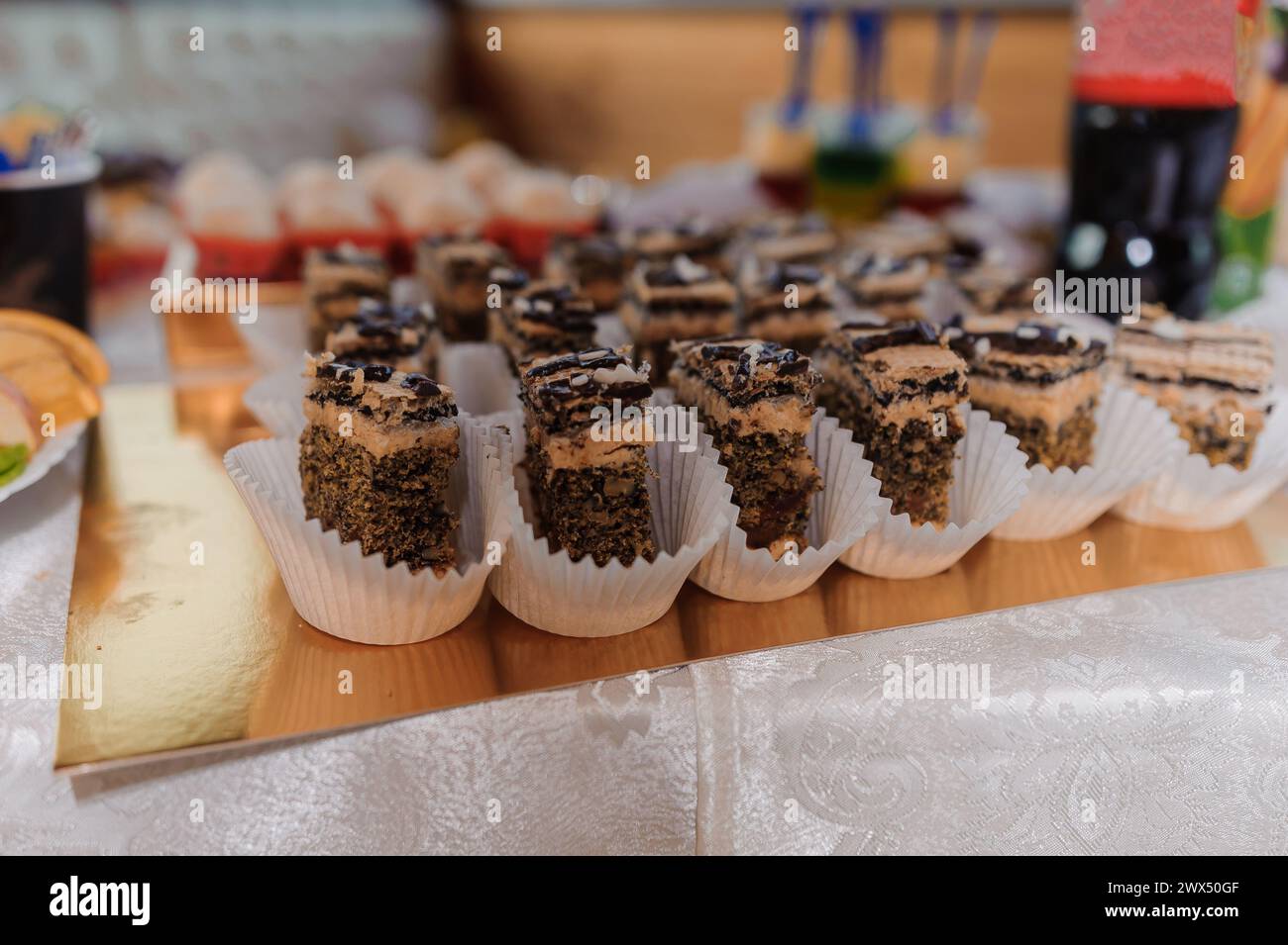 Sweet cakes at a wedding banquet. Catering, sweet festive buffet ...
