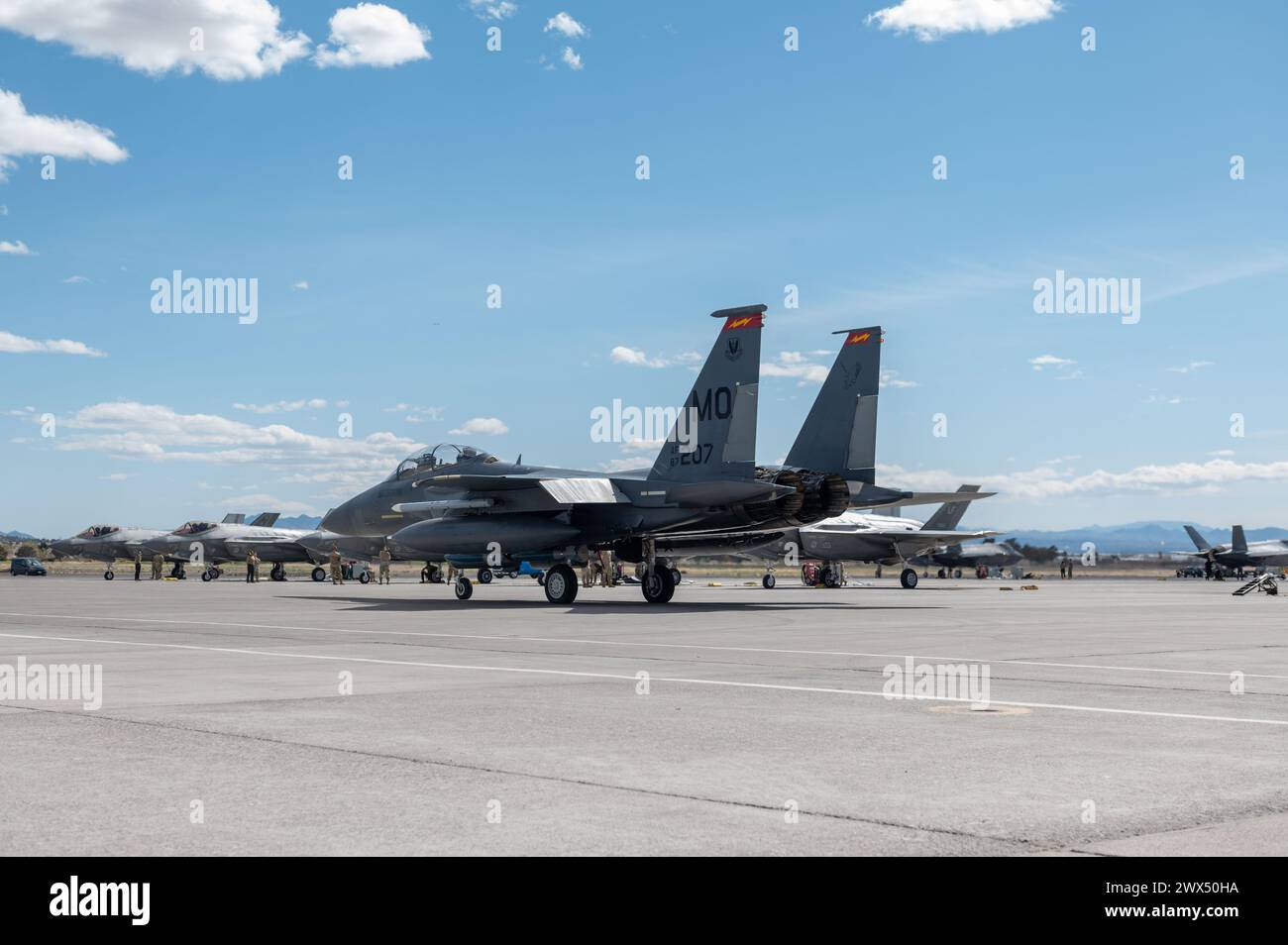U.S. Air Force F-15E Strike Eagle prepares to take off in support of ...