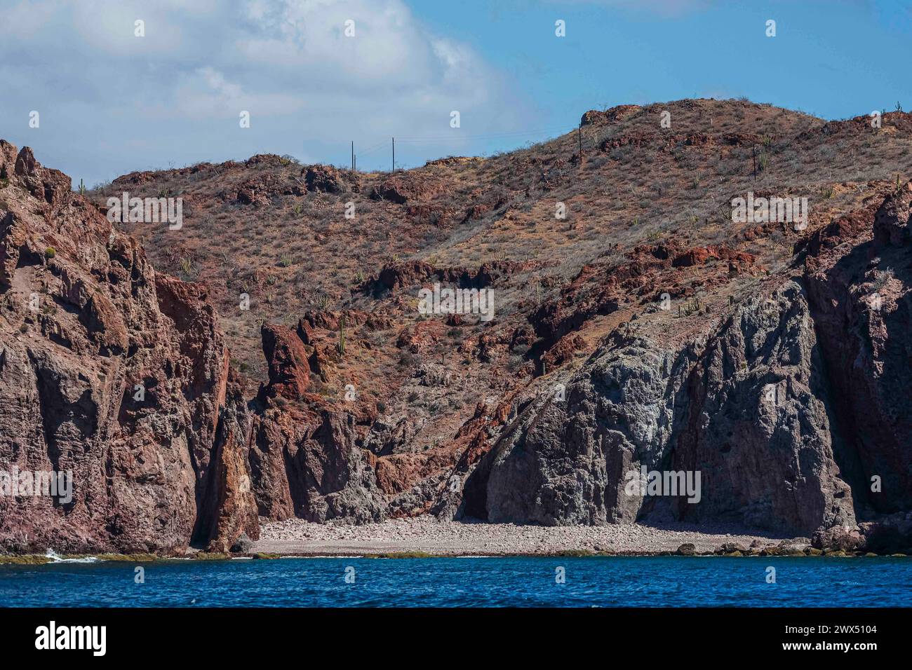 rock, hill and mountain rock formation on the seashore between Guaymas ...