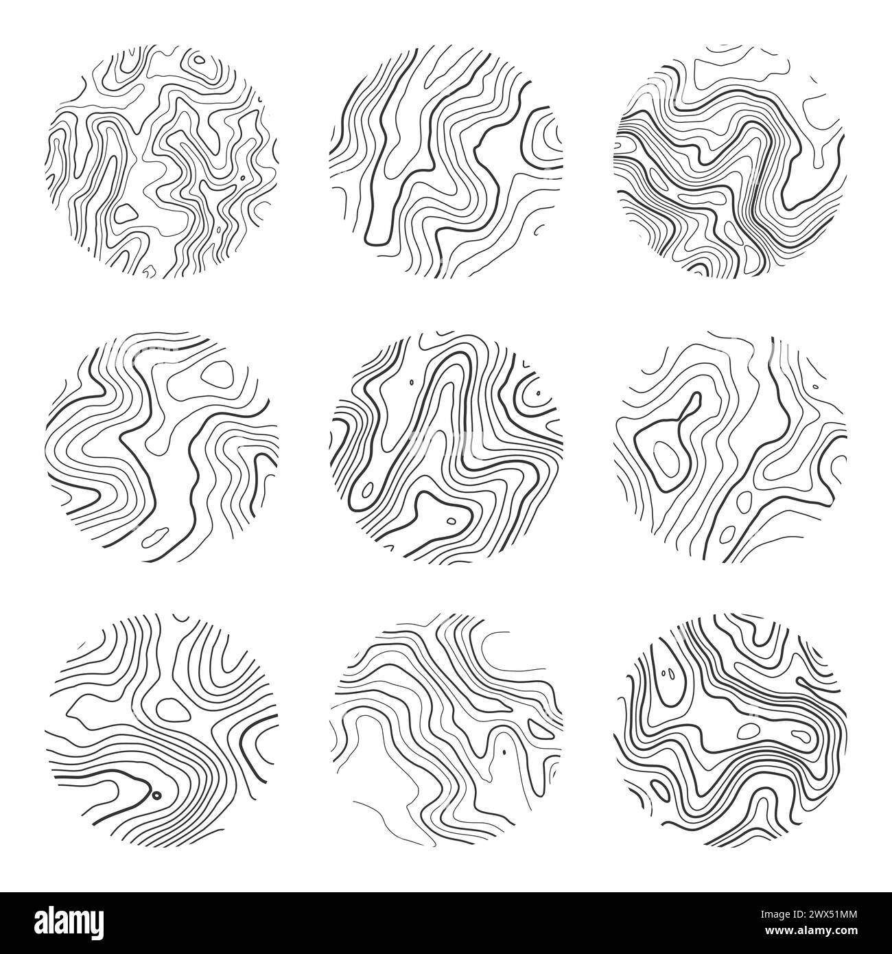 Topographic map with contour lines. Geographic terrain grid, relief ...