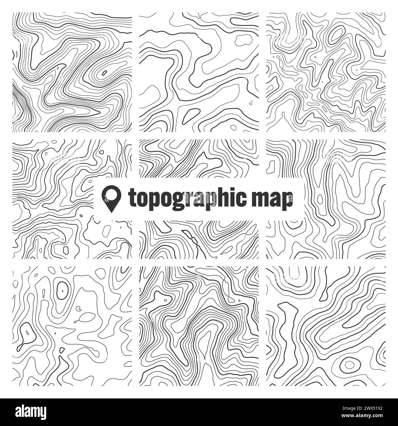 Topographic map with contour lines. Geographic terrain grid, relief ...