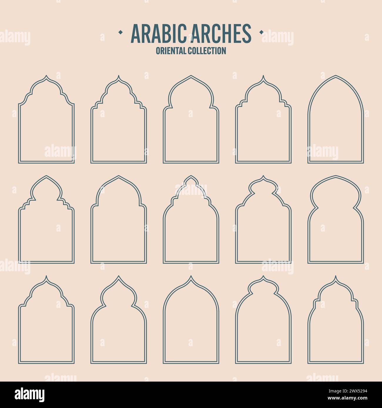 Islamic frames, oriental style objects. Arabic shapes, windows and ...