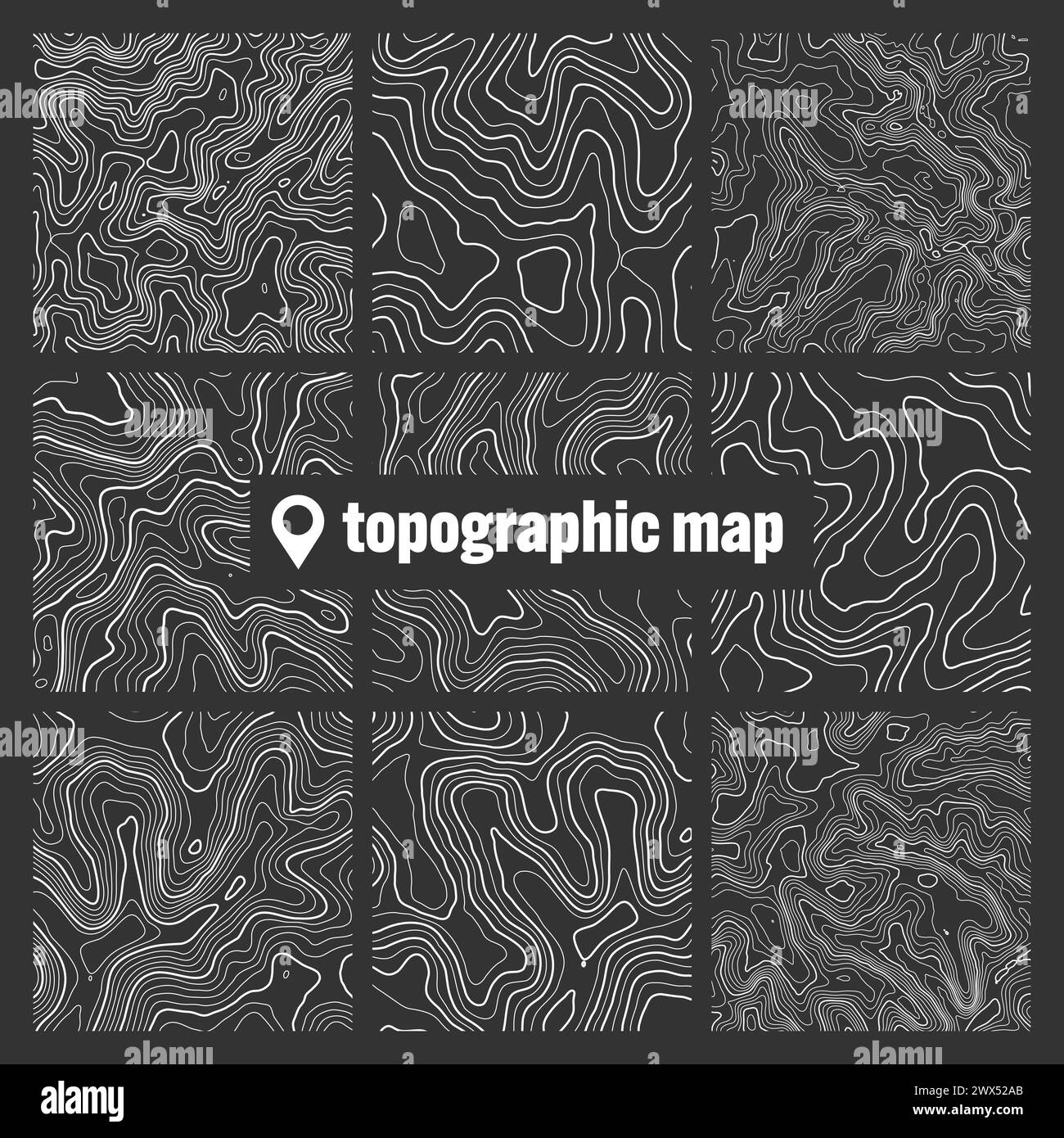 Topographic map with contour lines. Geographic terrain grid, relief height elevation. Ground ...